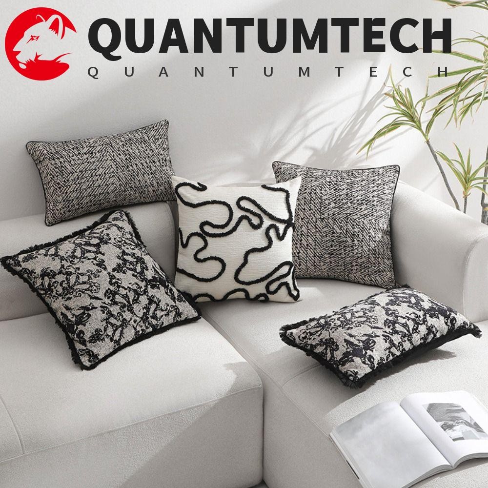 QUANTUMTECH โยนหมอน,สแควร์ Elegant Jacquard ปลอกหมอน, นุ่มสีดําและสีขาวที่ละเอียดอ่อน 45x45 ซม. ...