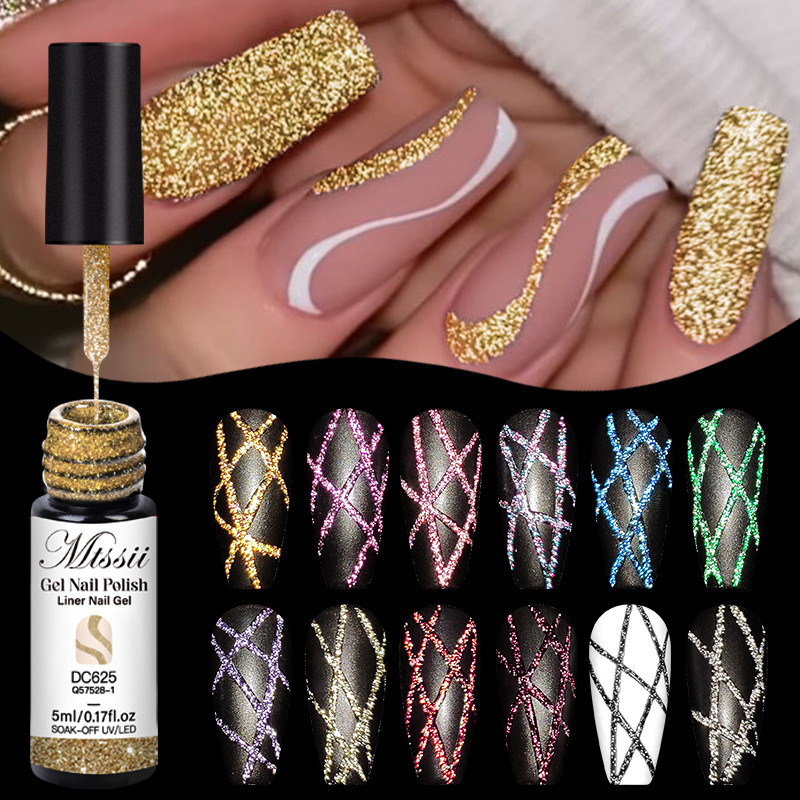 MTSSII 5ml สะท้อนแสง Glitter Line Gel ยาทาเล็บเลเซอร์ประกายฝรั่งเศส Line Drawing Painting Gel ...