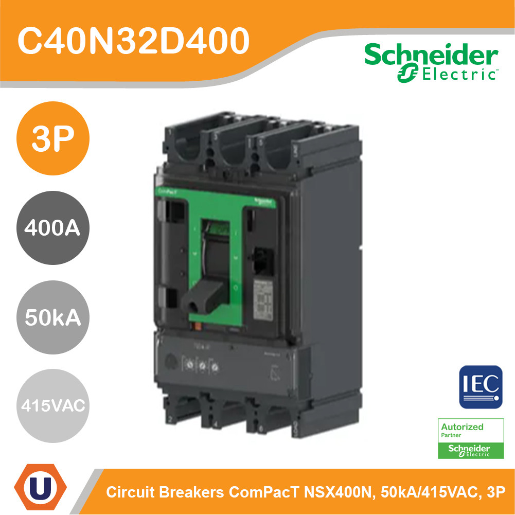 Schneider Circuit breaker ComPacT NSX400N 50kA/415VAC 3P MicroLogic 2.3 trip unit 400A ...