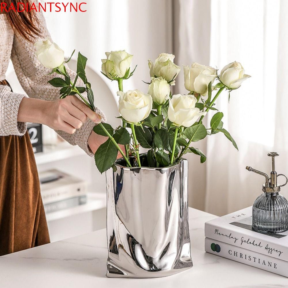 Radiantsync แจกันเซรามิค Electroplated, หรูหรา Elegant โต๊ะแจกันดอกไม้,ของขวัญ Minimalist กระดาษ ...