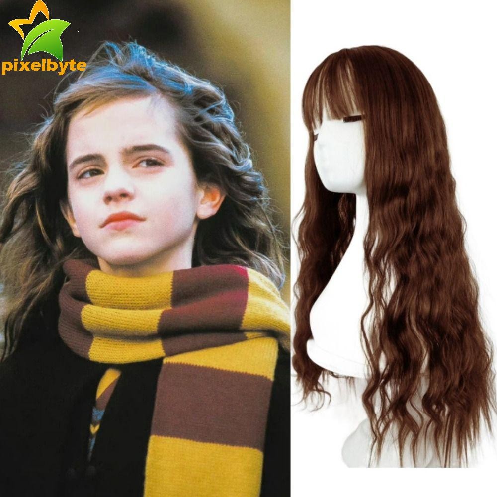 Pixelbyte Hermione Jean Granger วิกผม, ภาพยนตร์ตัวละครยาวสีน้ําตาลหยักผมหยิก, ตลกสังเคราะห์ผมทน ...