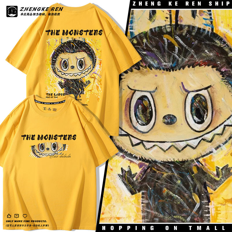 Labubu การ์ตูน Graffiti พิมพ์เสื้อยืด High Street สไตล์อเมริกัน Retro ...