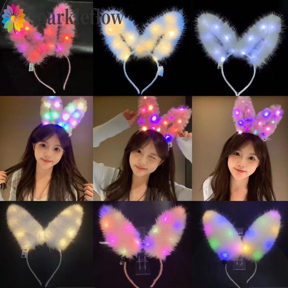Sparkleflow ที่คาดผมตุ๊กตาเรืองแสง, ที่คาดผมหูกระต่ายไฟ LED สีสันสดใส, แฟชั่นเหมือนจริงตลกเงา ...