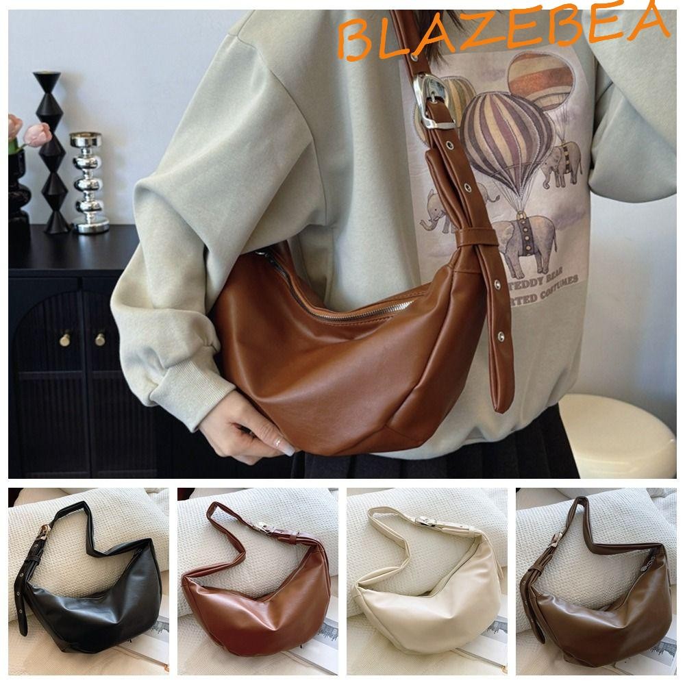 Blazebea กระเป๋าเกี๊ยวสไตล์ญี่ปุ่น, กระเป๋าสะพาย PU สีทึบอเนกประสงค์, ความจุขนาดใหญ่สุดเท่ Half ...