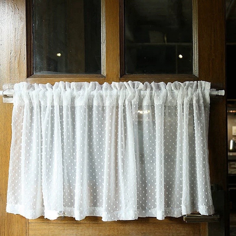 สีขาว 3D Pom Pom Sheer ผ้าม่านสั้นโรแมนติกห้องครัว Valance สําหรับ Cafe ...