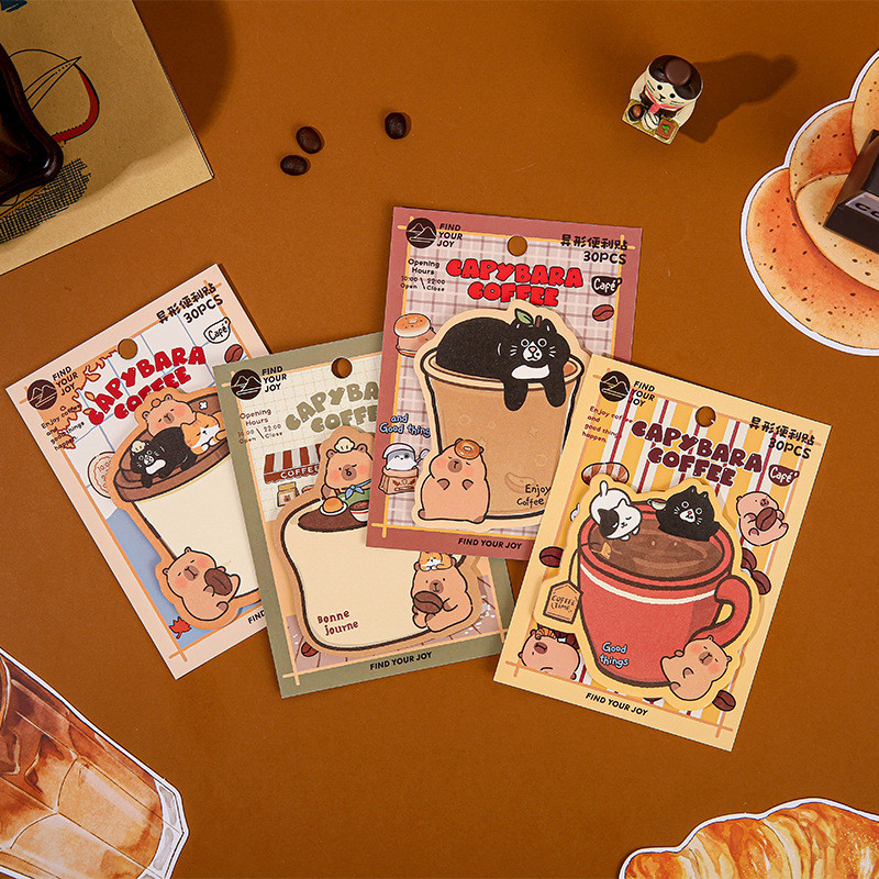 30 ชิ้น Sticky Notes Self-Adhesive สัตว์กาแฟ Themed Note Pads Sticky ...