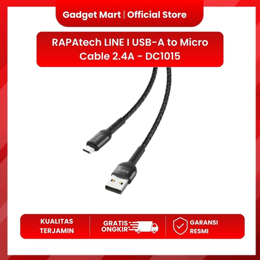 สาย Rapatech LINE I USB-A to Micro 2.4A 100cm - DC1015RAPAtech LINE I ...