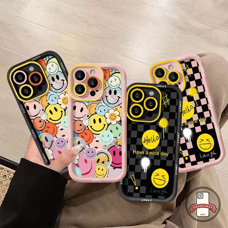 รอยยิ้มที่มีสีสันน่ารักใบหน้าดอกไม้กราฟิติอ่อน เคส Vivo Y17s Y18 Y15 Y02 Y21 Y27 Y100i Y17 Y12i ...