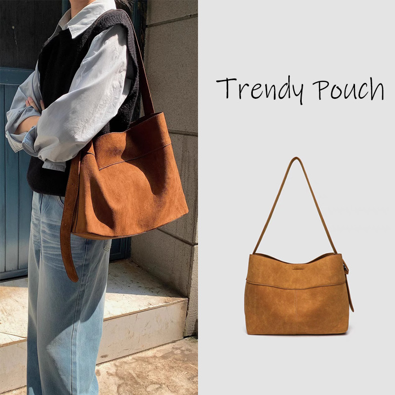 TRENDY POUCH สครับ กระเป๋าโท้ท หนังกลับ ย้อนยุค ความจุสูง การเดินทาง ...