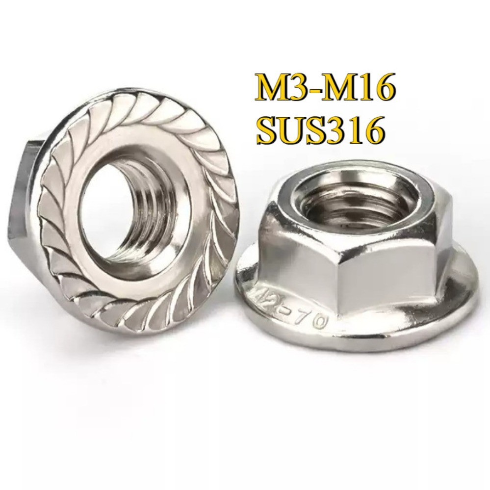 หัวน็อต ตัวเมีย ติดแหวน สแตนเลส 316 / Hexagon Flange Nut / Serration SUS316 M3/M4/M5/M6/M8/M10 ...