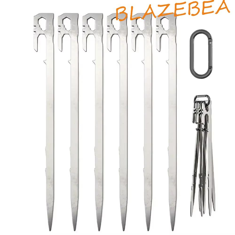 Blazebea 6 ชิ้น Canopy เต็นท์หมุด, สแตนเลสทนลมแคมป์ปิ้งเต็นท์ Stakes, แบบพกพาพร้อมตะขอ Heavy ...