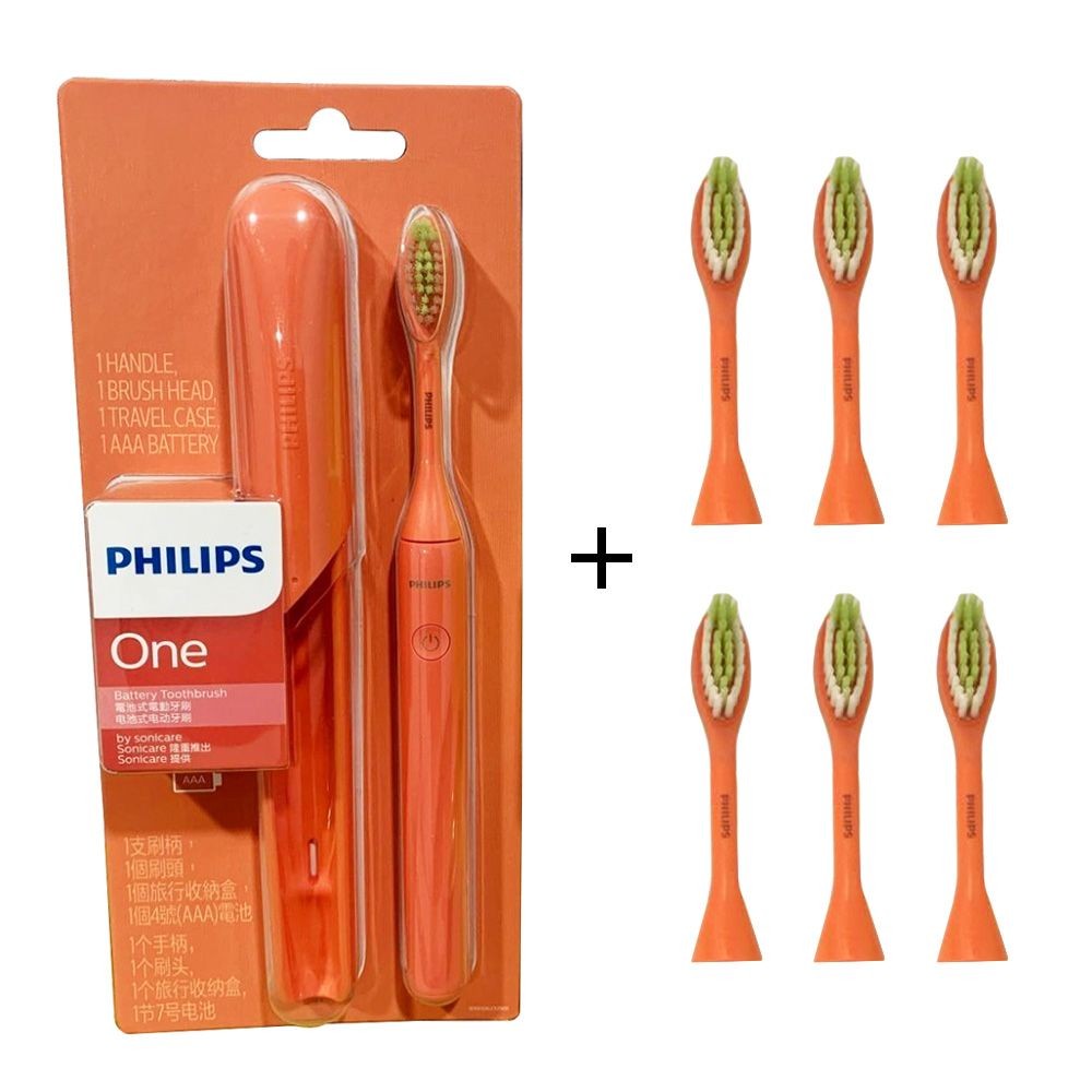 Philips One by Sonicare HY1100/11 Battery Toothbrush with 7 Brush Heads ...