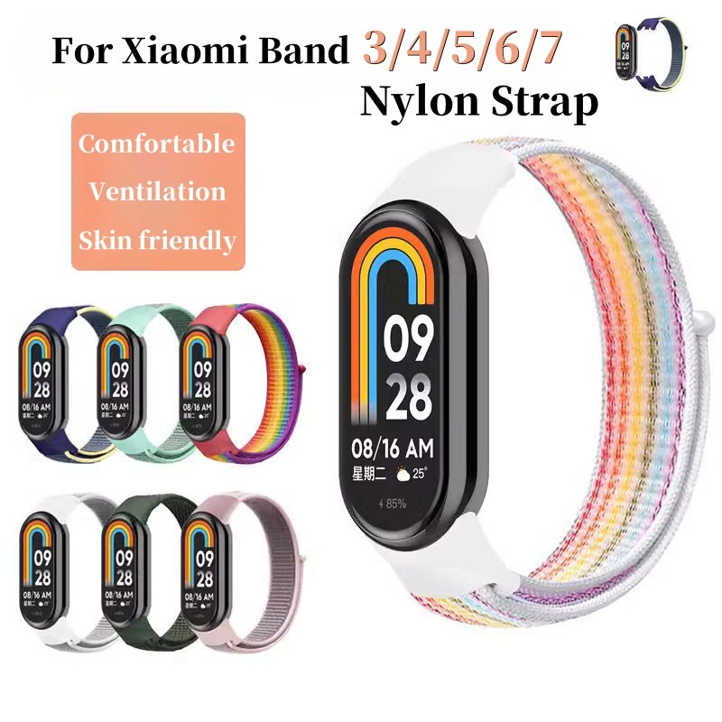 สายรัดไนลอนทอสําหรับ Xiaomi Mi Band 7 6 5 4 3 สายรัดข้อมือทดแทนสายรัดไนลอน | Shopee Thailand