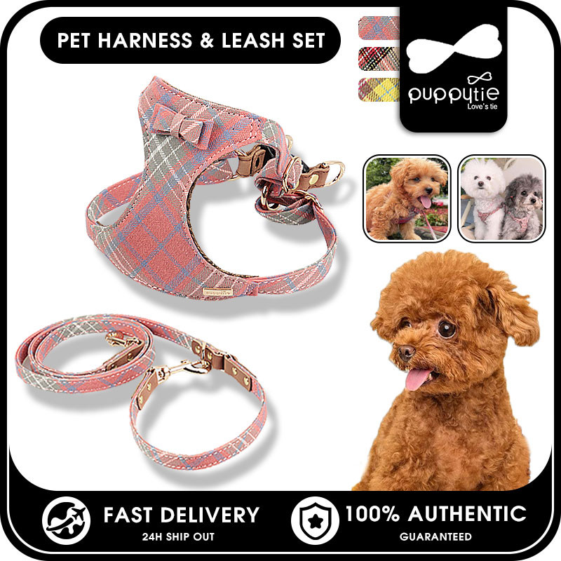 PuppyTie Bow-Knot สายรัดสุนัขและชุดสายจูงหรูหรามีสไตล์ลูกสุนัขสายรัดหน้าอกสายจูงเดิน Traction ...