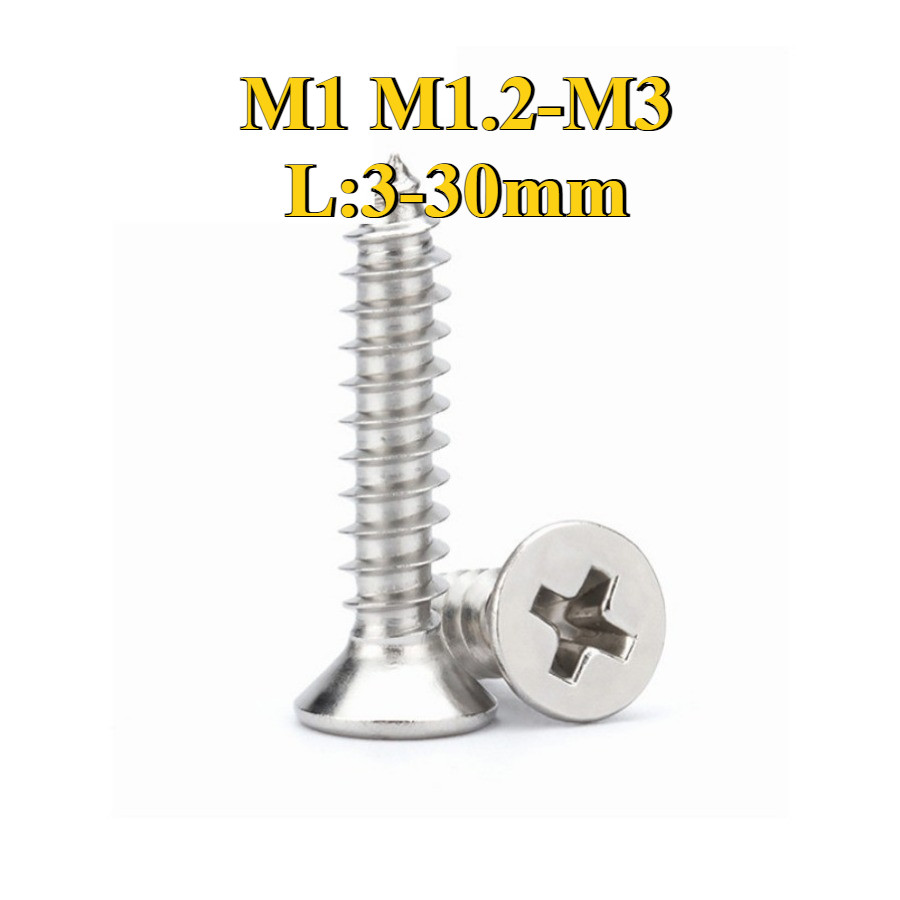 น็อต สกรู หัวเตเปอร์ แฉก F+ชุบนิกเกิล เกลียวปล่อย / Flat Head Phillip Tapping Screw M1/M1.2/M1.4 ...