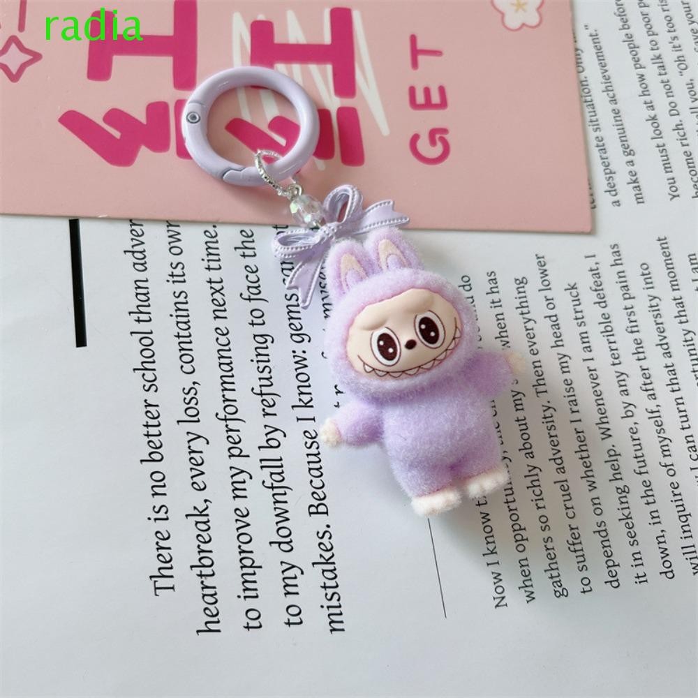 Radiantzap Flocking Labubu Key Ring, Bow Bag Charm ตุ๊กตาการ์ตูนพวงกุญแจ,น่ารัก Pile Coating จี้ ...