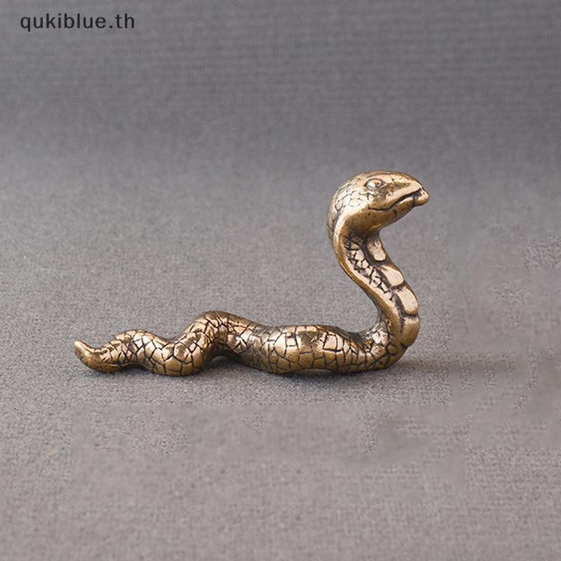 Qukiblue.th โบราณ Bronze Cobra งู Miniature Figurines ทองแดงแกะสลัก Zodiac สัตว์ตกแต่งโต๊ะชา ...