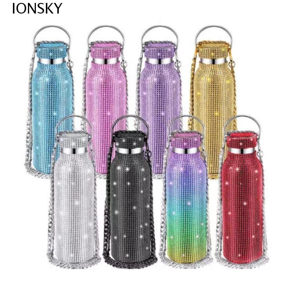 Ionsky ขวดน้ํา Rhinestone, แก้วกลิตเตอร์โซ่ความร้อน, น่ารักรีฟิลป้องกัน ...