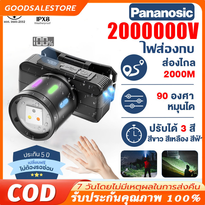 【รับประกัน5ปี】ไฟฉายคาดหัว 200000W แสงสีขาวสว่างเป็นพิเศษ ระดับกันน้ำIPX6 แบตอึด80 ชั่วโมง ไฟคาด ...