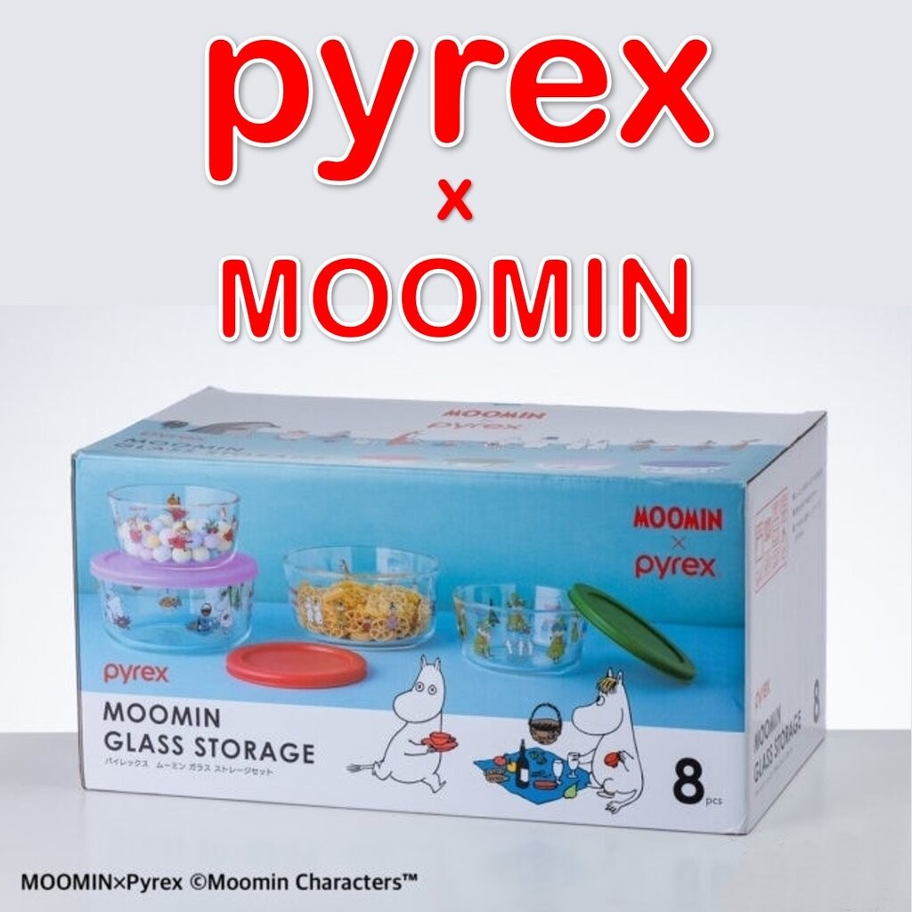 กล่องเก็บอาหาร Pyrex Moomin Glass Food Storage Snack Container Bowls 8pcs กล่องแก้ว Pyrex ...