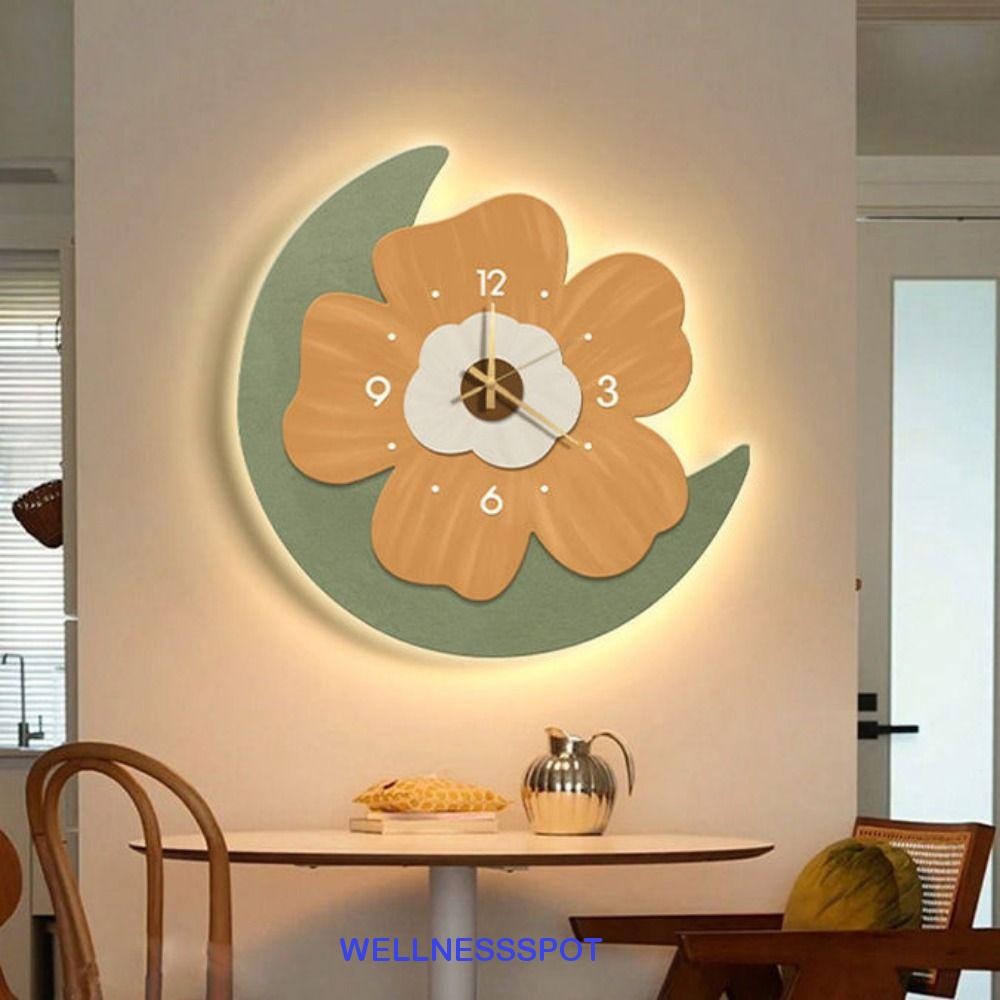 Wellnessspot นาฬิกาแขวนประดับดอกไม้ 3 มิติ, INS เงียบแขวนนาฬิกาพร้อมไฟ, การ์ตูน 3 โหมดไม่ติ๊กแสง ...
