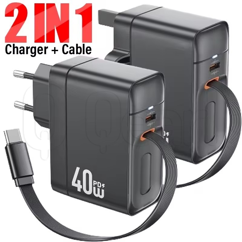 2 in 1 40W Telescopic Fast Charger สายชาร์จ USB - 82 ซม.โทรศัพท์แบบพับเก็บได้ Data Wire ...