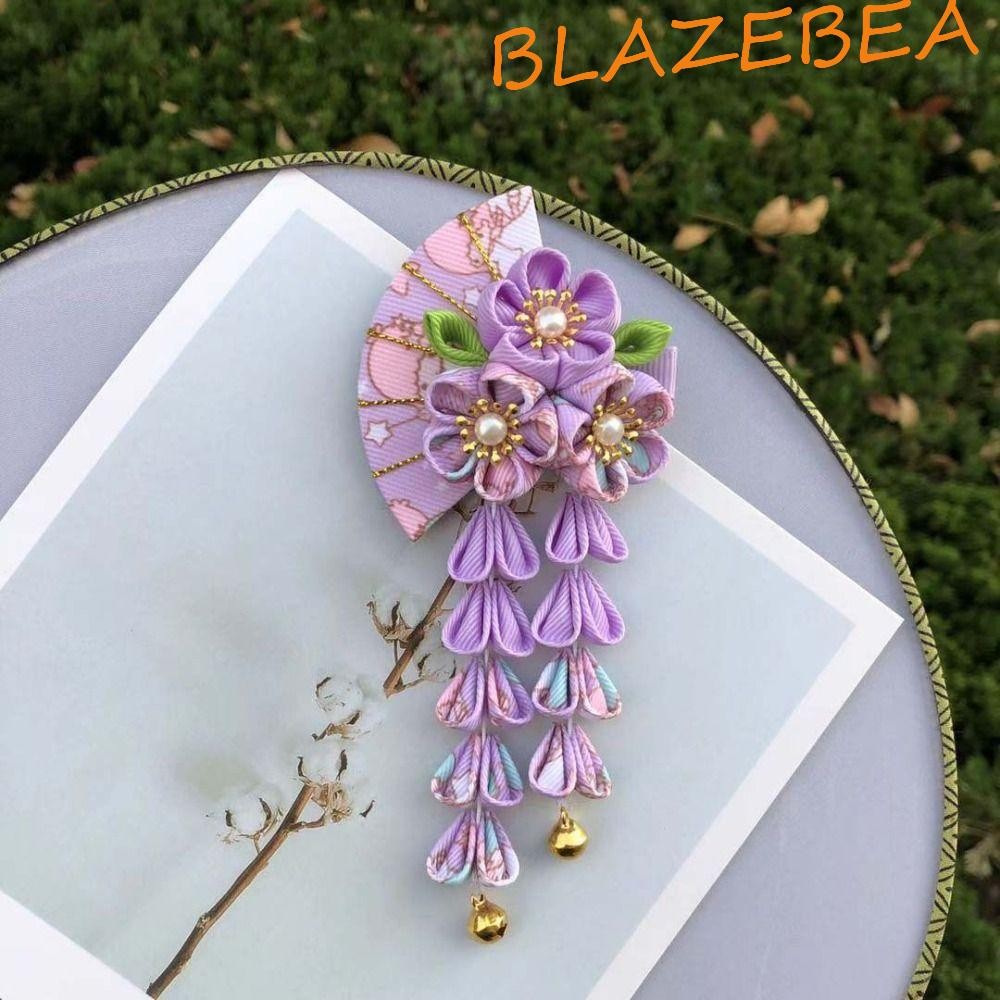 Blazebea พู่พัดลม Hairpin, พู่ดอกไม้ชุดกิโมโนญี่ปุ่น Headwear, ผ้าเรียบง่ายกิ๊บกิโมโนเด็กซากุระ ...