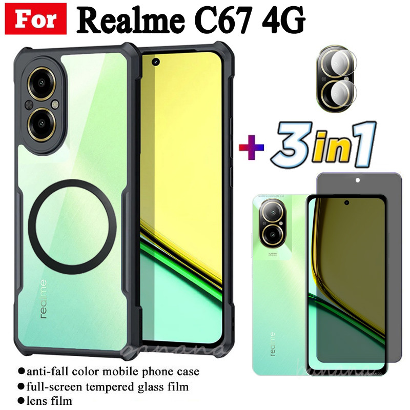 3 in 1 Realme C67 4Gกันกระแทกเคสโทรศัพท์แม่เหล็กชาร์จไร้สายสติกเกอร์สําหรับRealme C65 C75 C53 ...