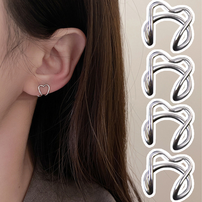 Silver Bone Clip แบบ Minimalist Unisex - สไตล์ Punk ประณีต ทรงหัวใจสอง ...