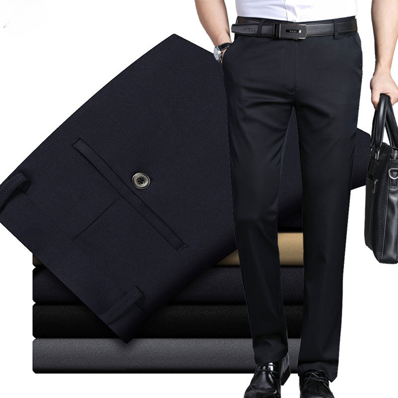 ผู้ชาย Comfy Stretch Semi-Formal Long Pants Straight Casual Pants Iron ...