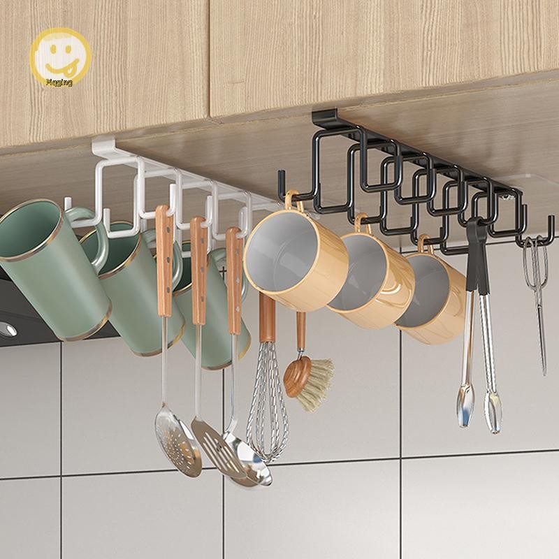 Piqging Punch-free Double-row Hooks ห้องครัวใต้ตู้ชั้นวางถ้วยแก้วแขวน ...
