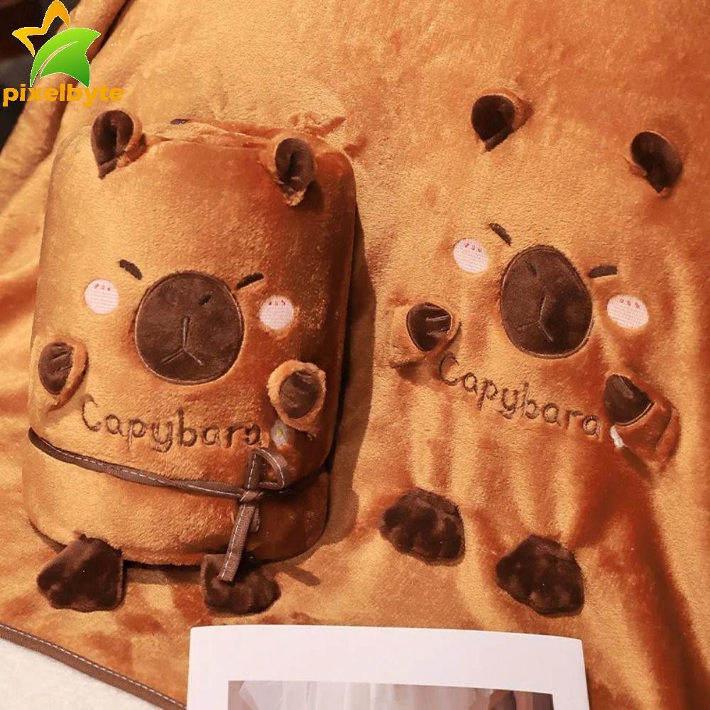 Pixelbyte Capybara Flannel ผ้าห่ม, Hooded Capybara ขนาดใหญ่ผ้าห่ม, การ์ตูน Warm 90/165 ซม.สวมใส่ ...