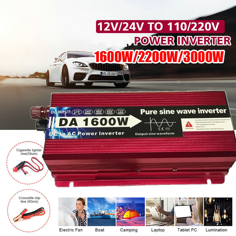 DA inverter 1600W อินเวอร์เตอร์12V/24V DC ถึง220V AC Pure Sine Wave ...