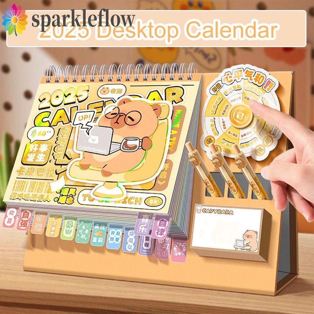 Sparkleflow Capybara 2025 ปฏิทิน, ปฏิทินตั้งโต๊ะล้อน่ารักตลก, วันที่การ์ตูนทุกวันตารางรายเดือน ...