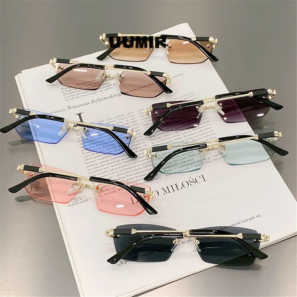 Uumir แว่นกันแดดทรงสี่เหลี่ยมผืนผ้าไร้ขอบ, Y2K UV400 แว่นกันแดดไร้กรอบ, แว่นตาแฟชั่นสําหรับ ...