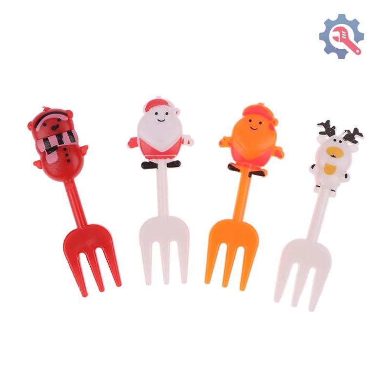 [GEX] 10 ชิ้นส้อมผลไม้คริสต์มาสอาหารเลือกส้อมผลไม้หั่นพลาสติกมินิไม้จิ้มฟันเค้ก Bento ส้อมอาหาร ...