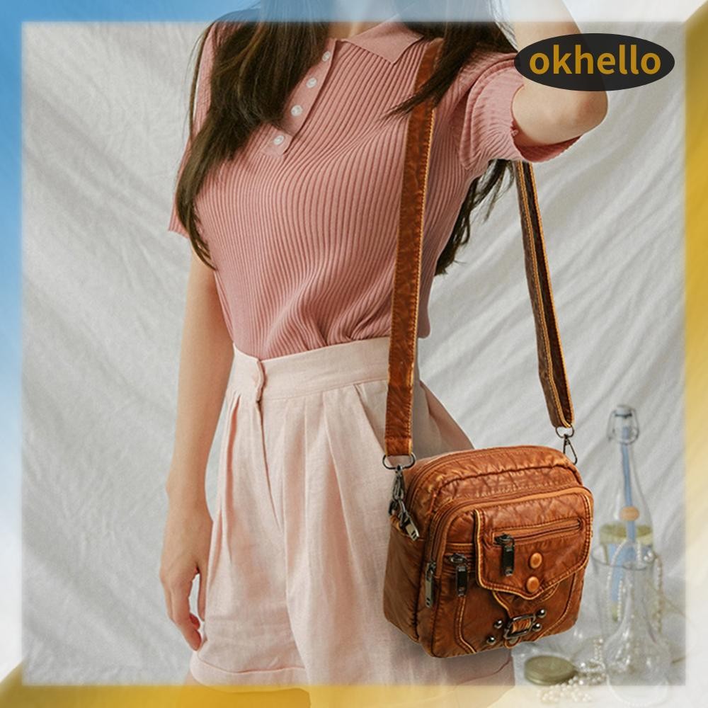 [Okhello.th] Ladies Crossbody Bag Multi Pocket Messenger Bag หนัง PU ...