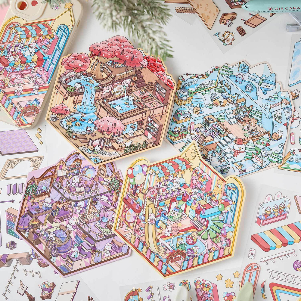 Kowei 3 ชิ้น [Magic Party Series] น่ารัก 2.5D Journal สติกเกอร์ PET สติ ...