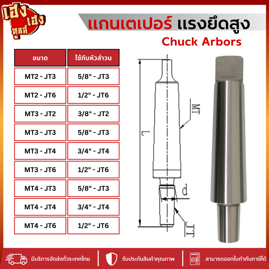 ด้ามต่อหัวจับสว่านมือบิด แกนเตเปอร์ แรงยึดสูง JT6-MT2-4 , JT3-MT 2-4 แกนต่อสว่านมือบิด แกนเต ...