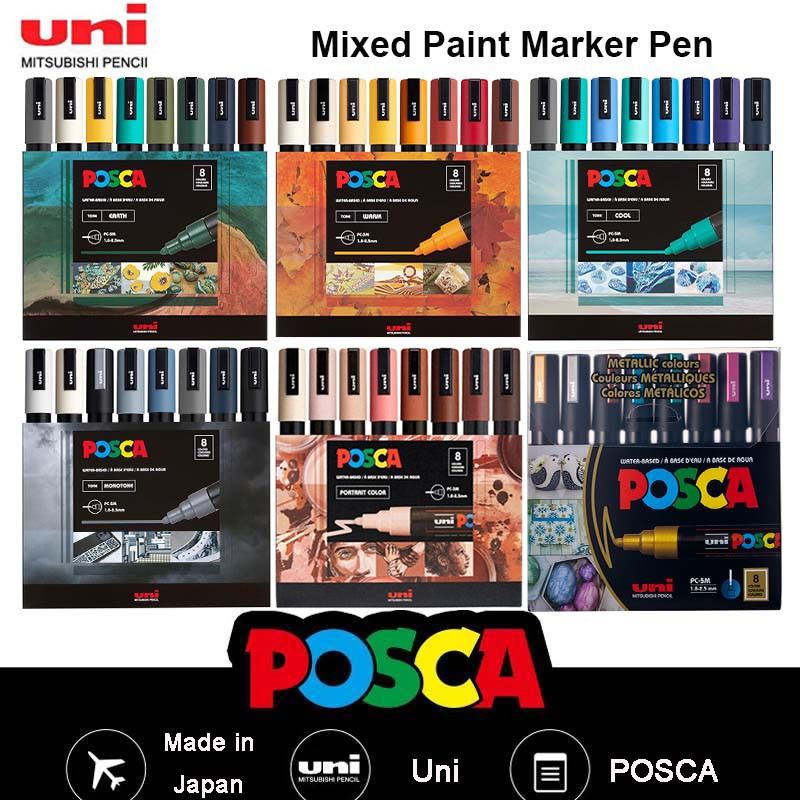 POSCA 5M ใหม่ 8 สีชุดเครื่องหมาย,Uni อะคริลิคขนาดกลางสี Marker ปากกา 8C ...