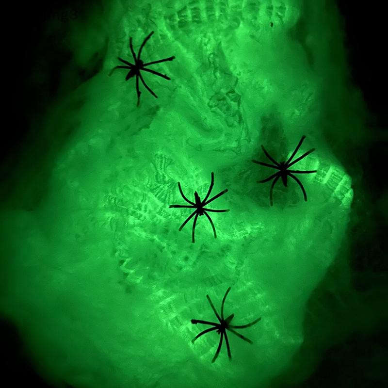 Gongjing3 1 ชุดกลางแจ้งในร่ม Haunted House ฮาโลวีน Glow Spider Webs ...
