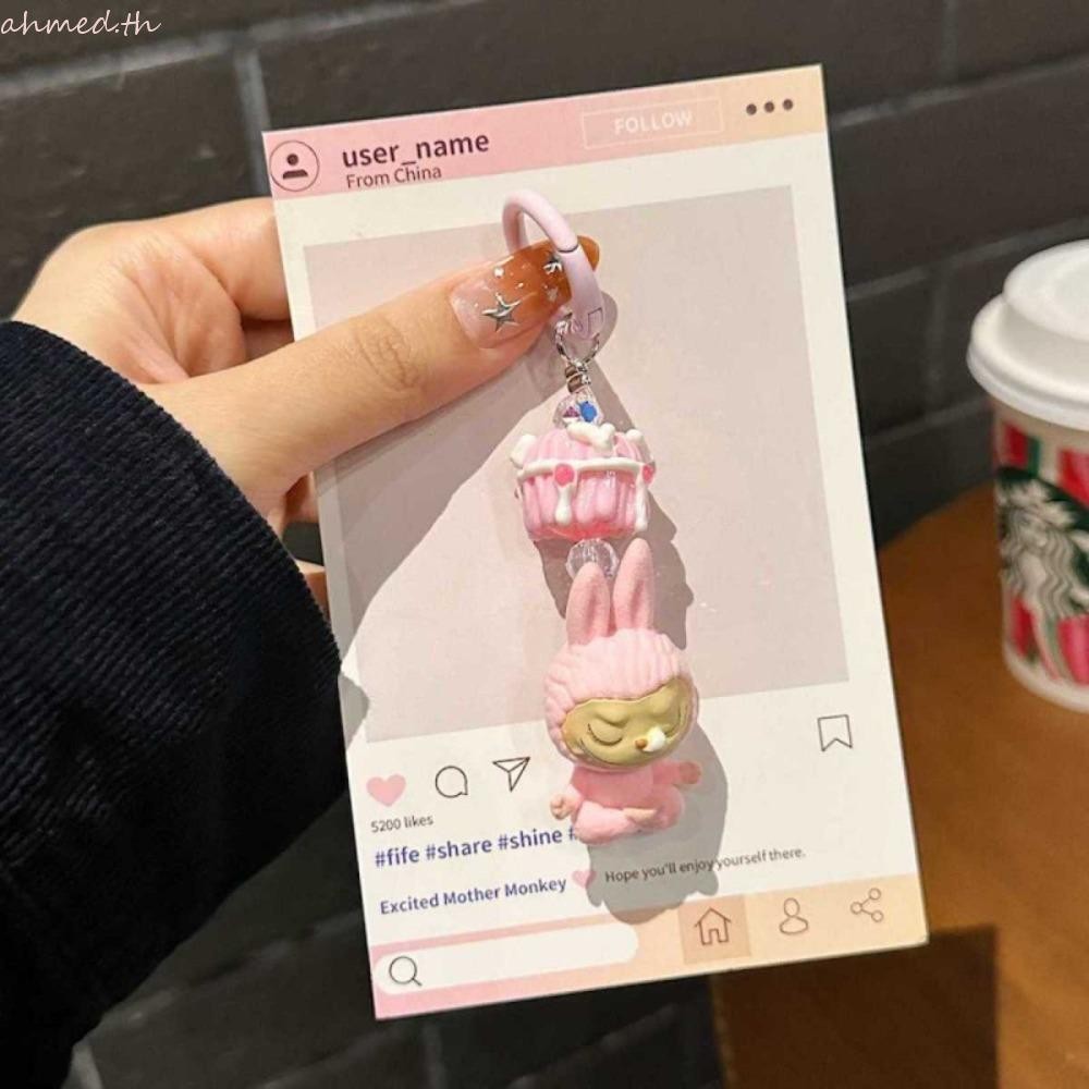 Ahmed Lazy Yoga Labubu Doll, จี้ซิลิกาเจล Flocking Labubu Key Ring ...