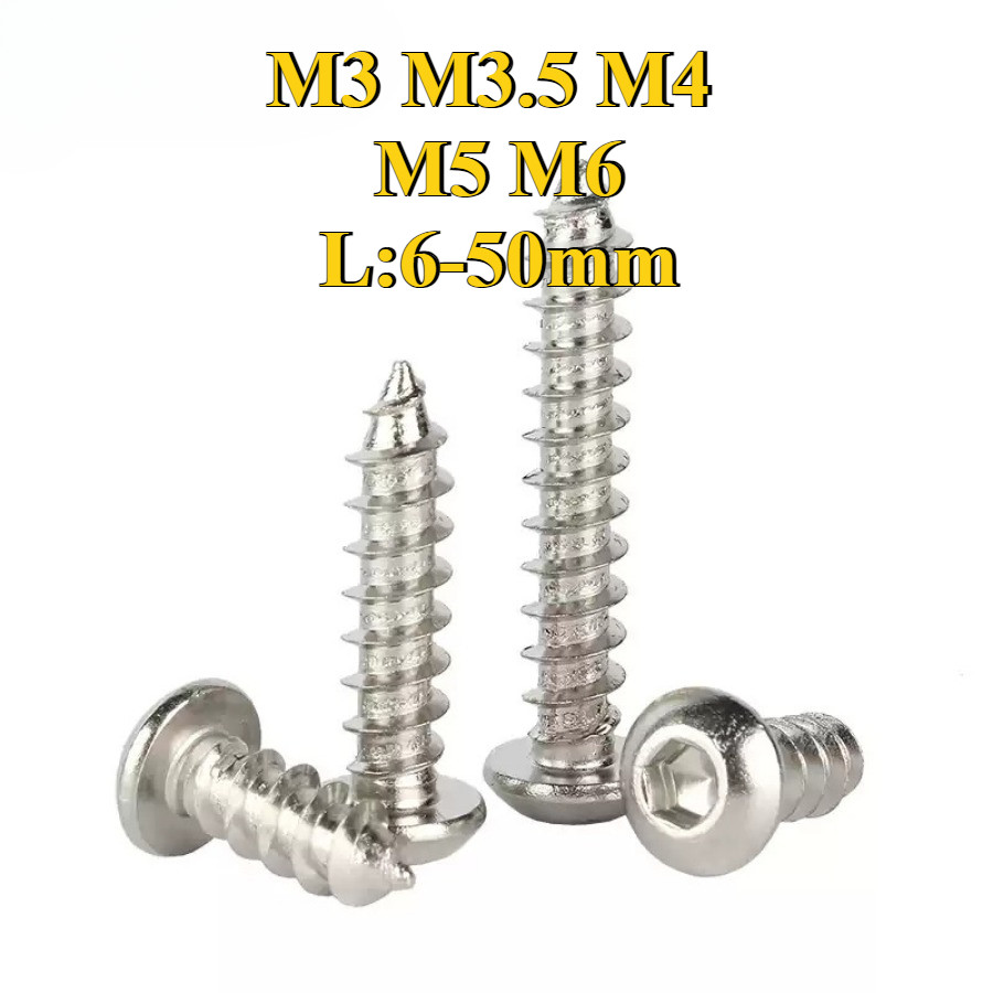สกรู เกลียวปล่อย เตเปอร์ หัวจมกลม ชุบนิกเกิล / Button Head Hexagon Socket Tapping Screw M3/M3.5 ...