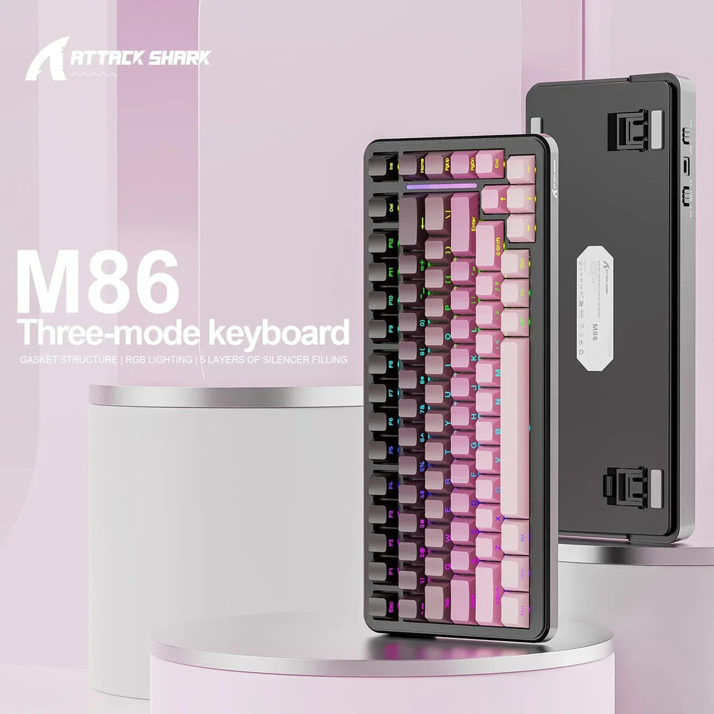 Attack Shark M86 RGB คีย์บอร์ดไร้สาย Bluetooth แกะสลักด้านข้าง E-Sports คีย์บอร์ดเกม full-key ...