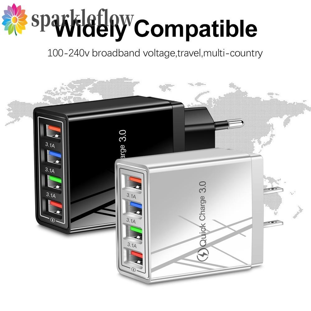Sparkleflow USB Quick Charger, 4 พอร์ต USB Quick Charge 3.0 ที่ชาร์จมือถือ,อะแดปเตอร์โทรศัพท์ EU ...