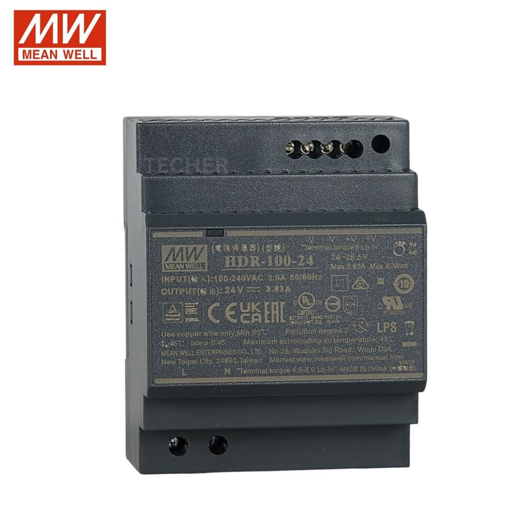 HDR-100-24 | MEAN WELL DIN Rail Switching Power Supply 24V 3.8A 100W ...