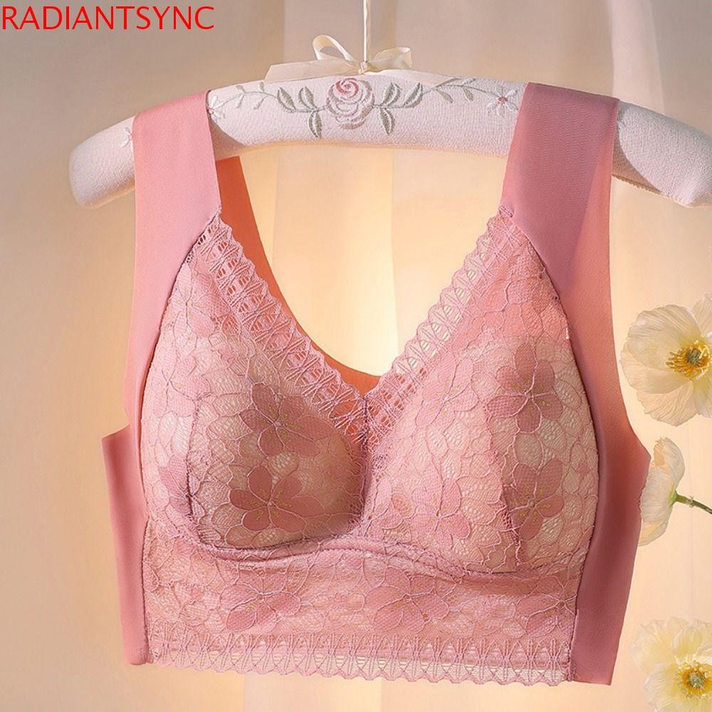 RADIANTSYNC ลูกไม้ชุดชั้นในสตรี, Plus ขนาดกระชับไร้สาย Deep V Bra, Breathable สบายชุดชั้นในกัน ...