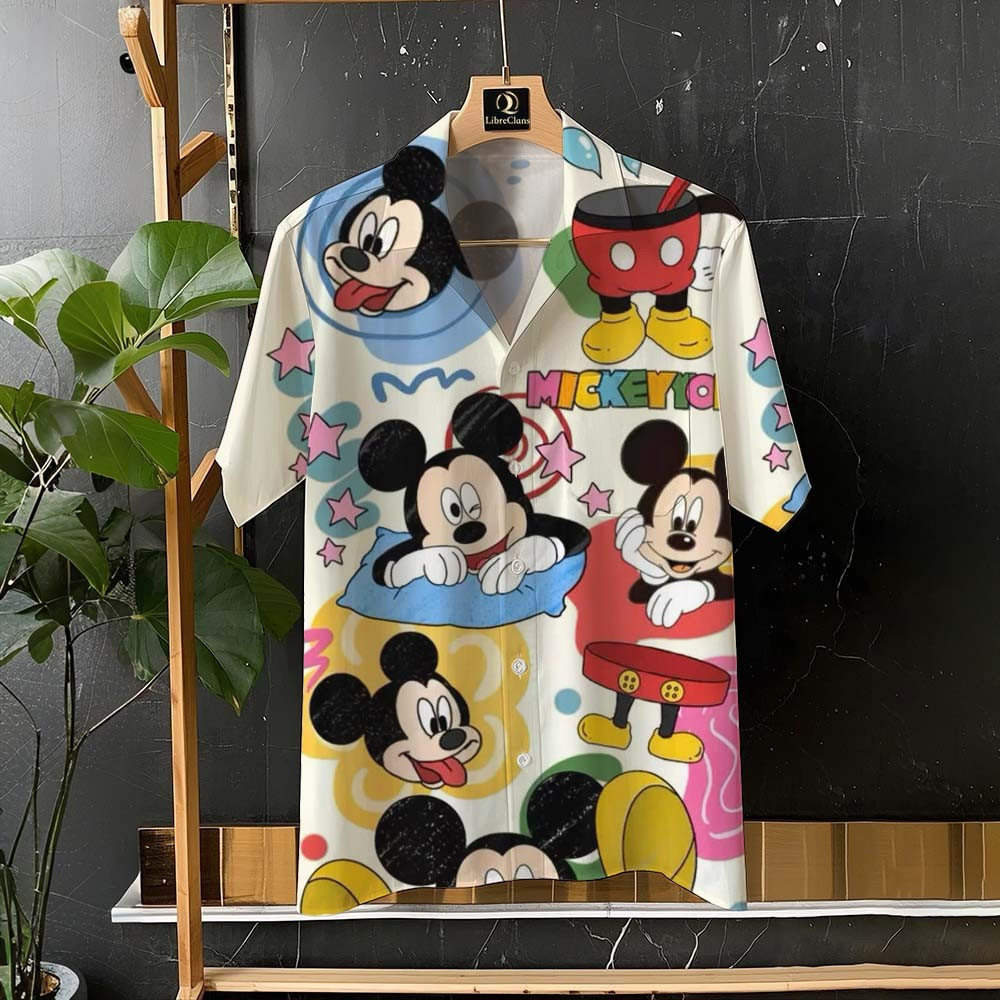Mickey Mouse Mickey Donald Duck LABUBU ใหม่เสื้อฮาวายเสื้อแขนสั้นพร้อม ...