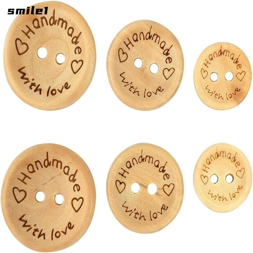 Smile Love Buttons, ทําด้วยมือไม้ 25 มม., ปุ่มเย็บผ้ารอบ 15 มม. Love ...