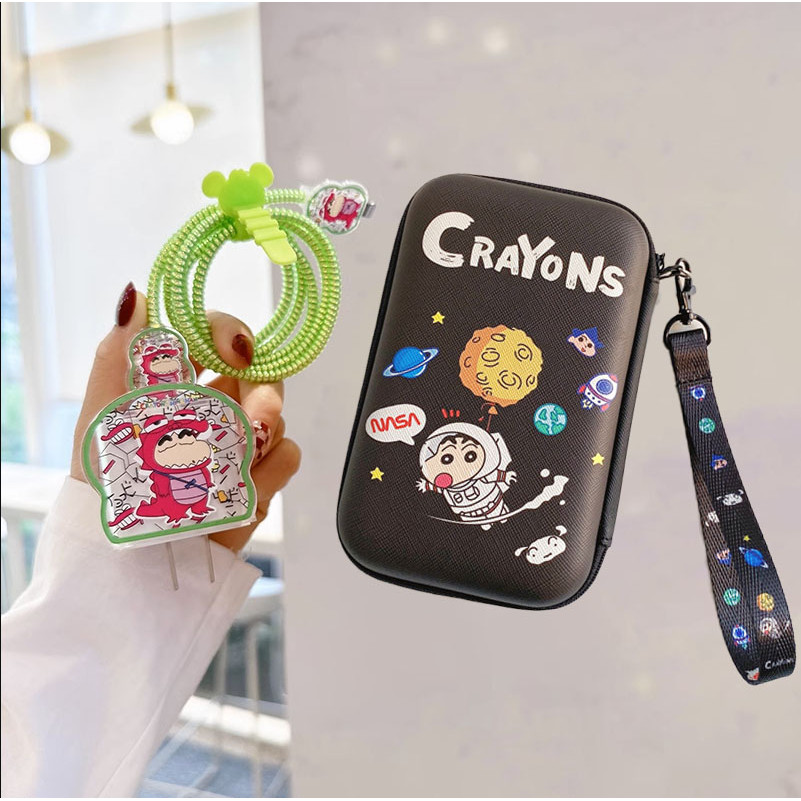 น่ารัก Crayon Shin-Chan Powerbank สายชาร์จกระเป๋า Charger protector ...